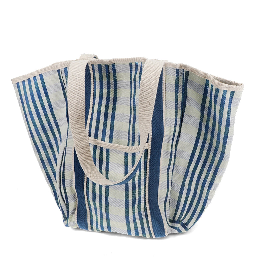 Rex London - Large Woven Recycled Tote In Blue And White – Atwin Store